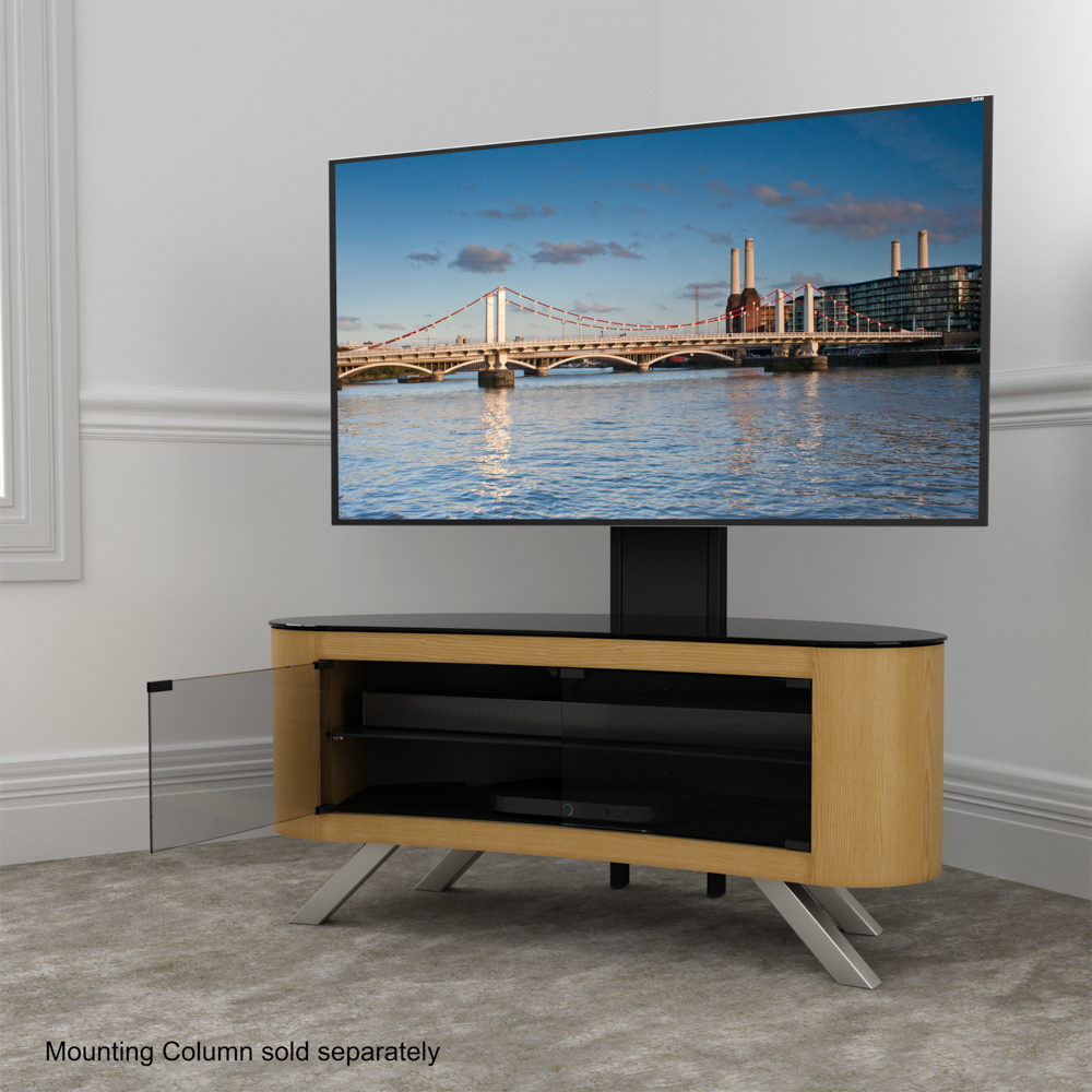 FS115BAYXO: Affinity Premium - Bay Curved TV Stand (Oak) - AVF Premium
