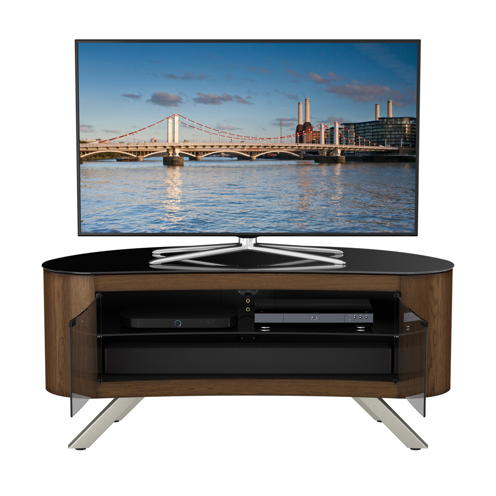 FS115BAYXW: Affinity Premium - Bay Curved TV Stand (Walnut) - AVF Premium