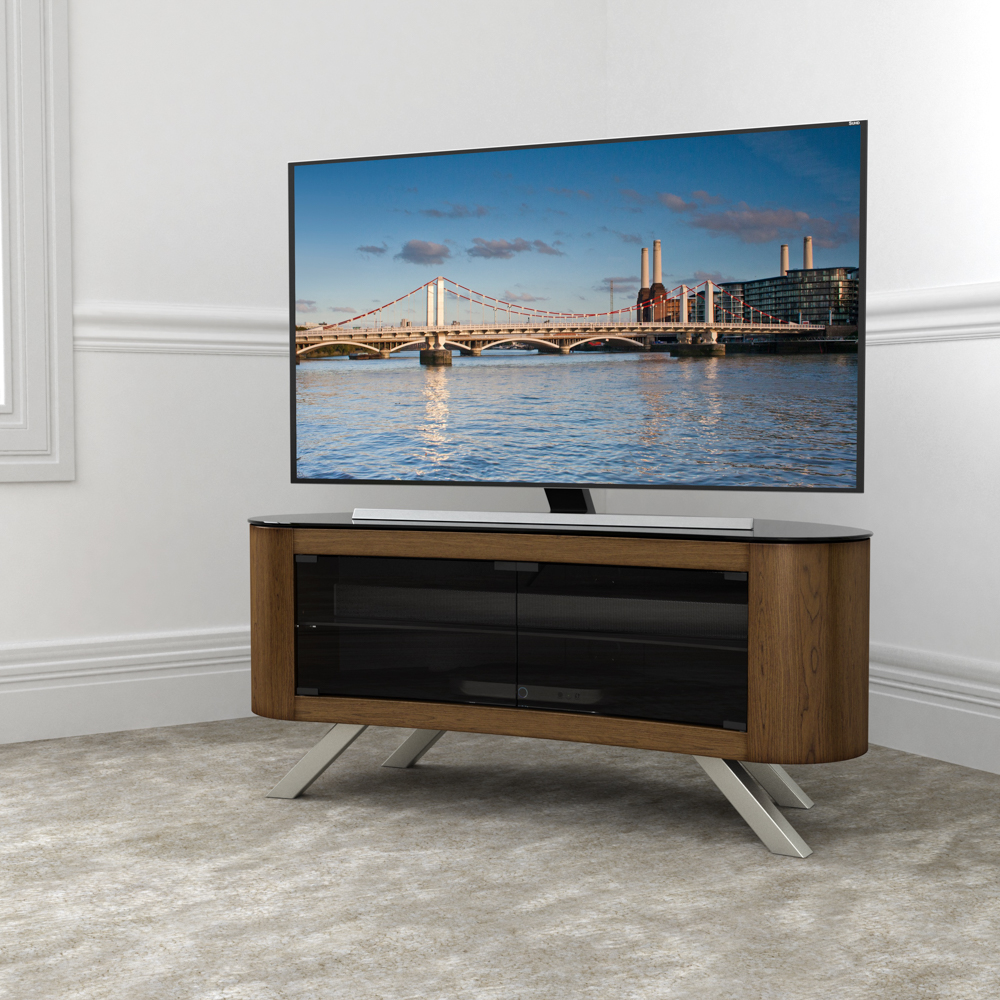 FS115BAYXW: Affinity Premium - Bay Curved TV Stand (Walnut) - AVF Premium